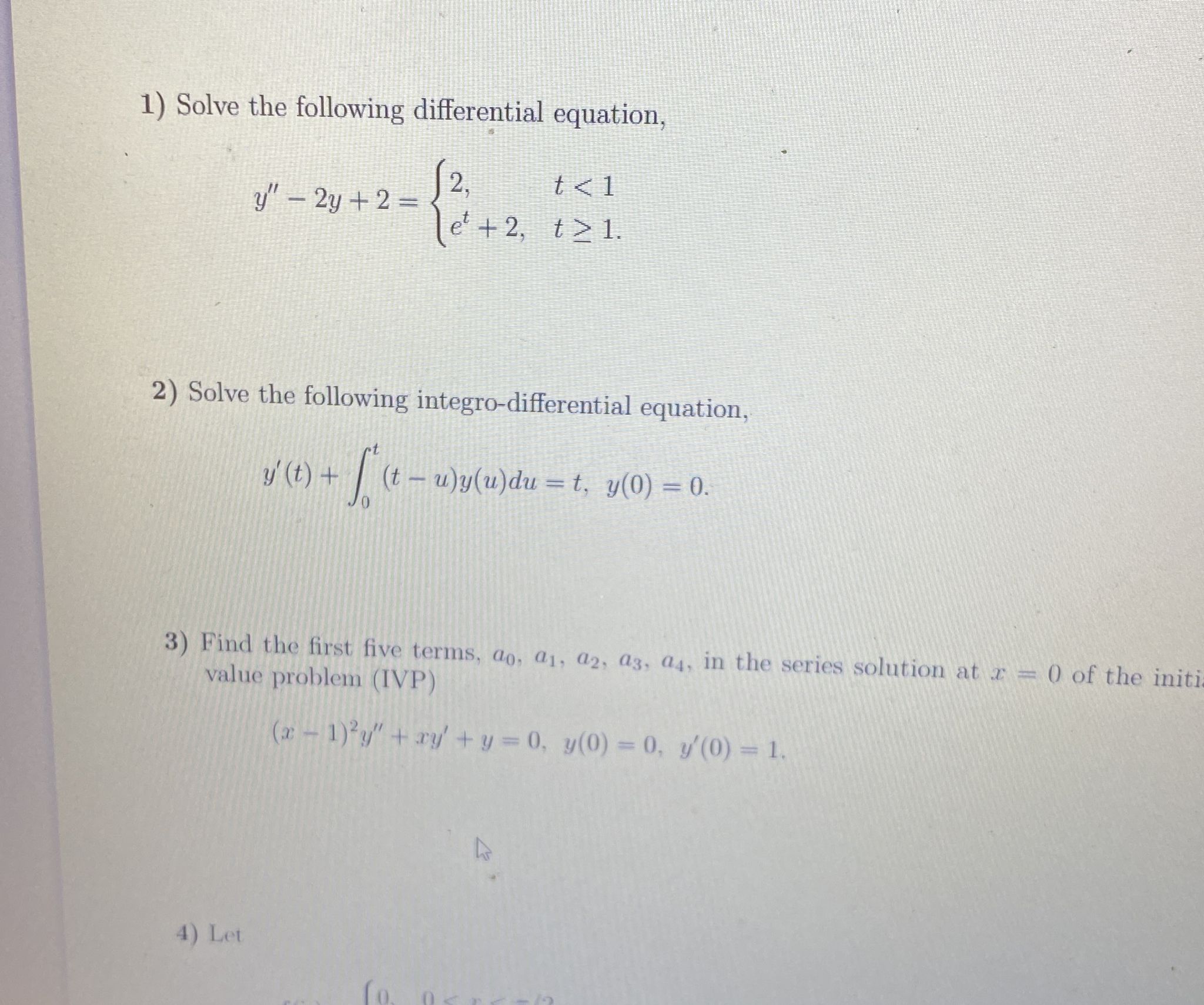 Solved 1) Solve the following differential equation, | Chegg.com