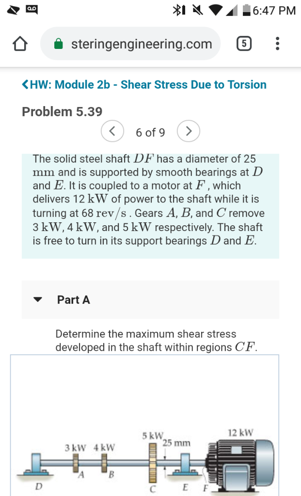 Solved 6:47 PM steringengineering.com 5 KHW: Module 2b Shear | Chegg.com