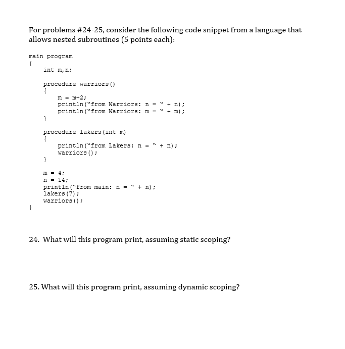 Solved For problems \#24-25, consider the following code | Chegg.com