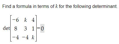 Solved Find a formula in terms of k for the following | Chegg.com