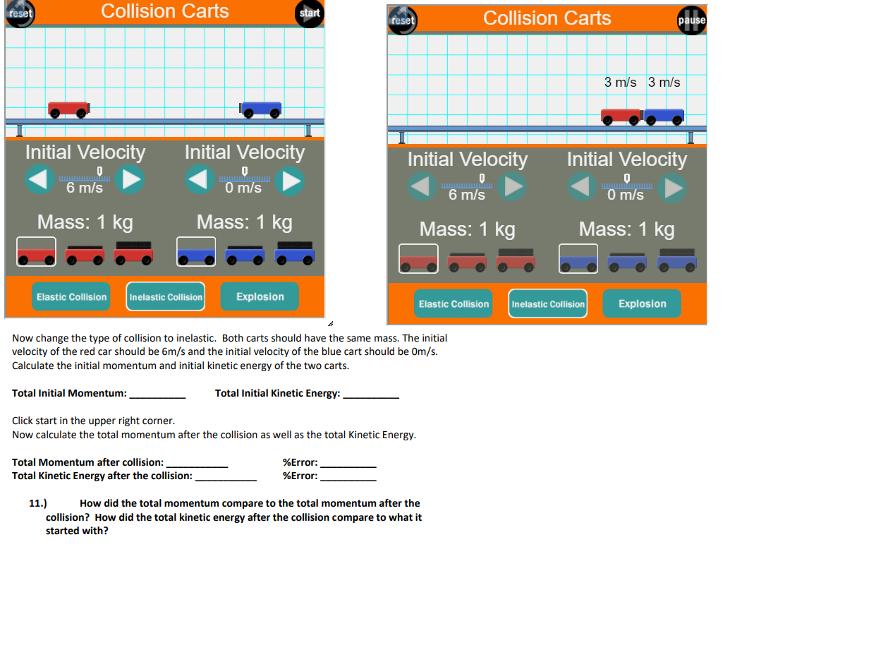 Solved reset Collision Carts start reset Collision Carts | Chegg.com