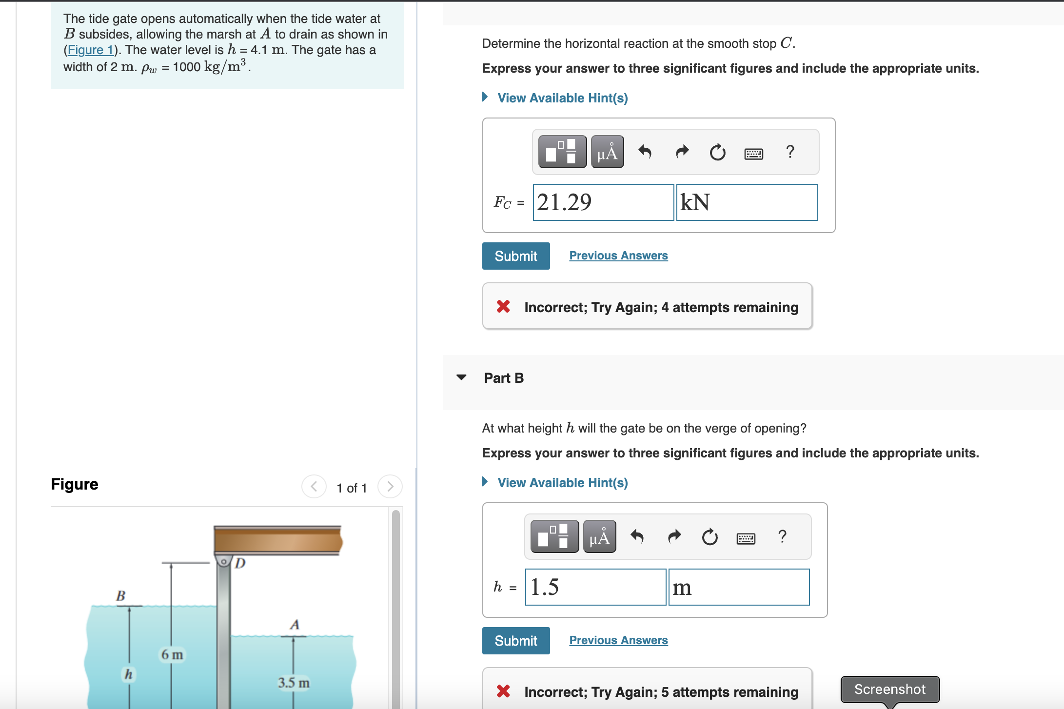 Solved The tide gate opens automatically when the tide water | Chegg.com