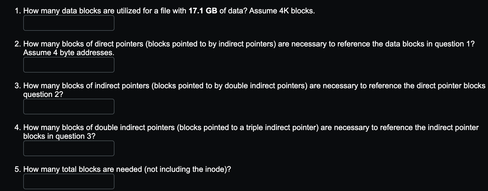 Solved 1. How many data blocks are utilized for a file with | Chegg.com