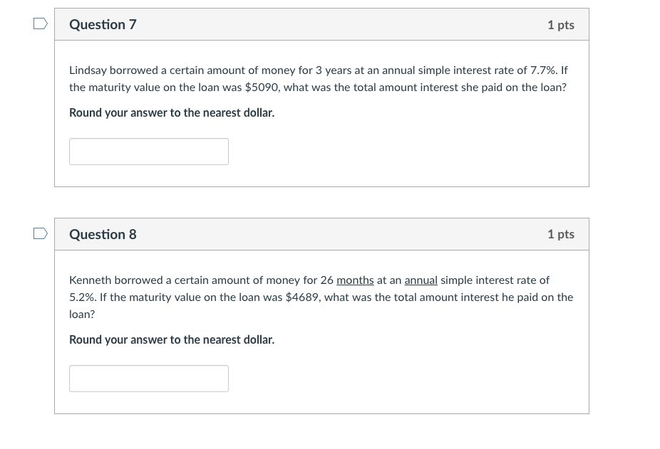 Solved uestion 7 1 pts Lindsay borrowed a certain amount of | Chegg.com Solved uestion 7 1 pts Lindsay borrowed a certain amount of | Chegg.com