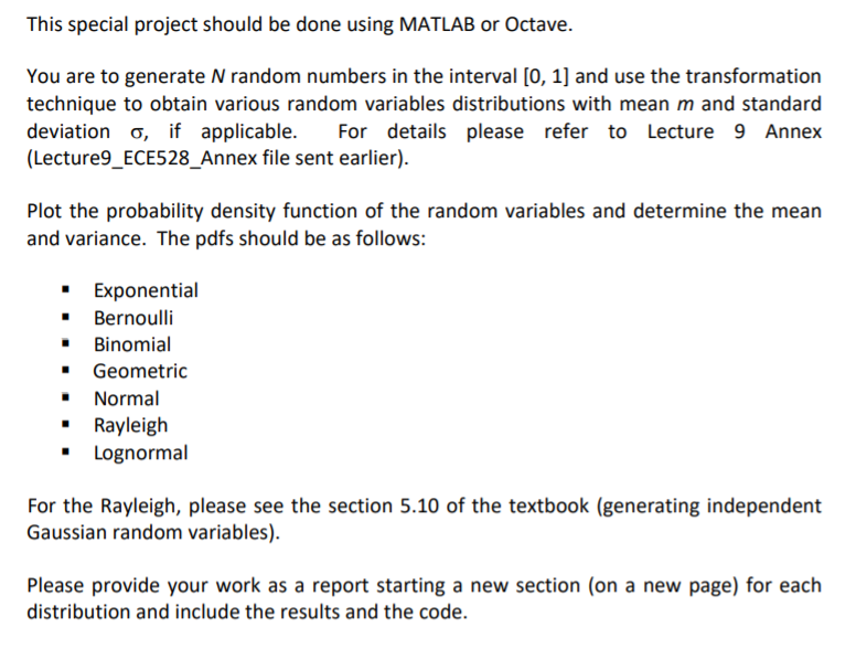 This Special Project Should Be Done Using Matlab You 