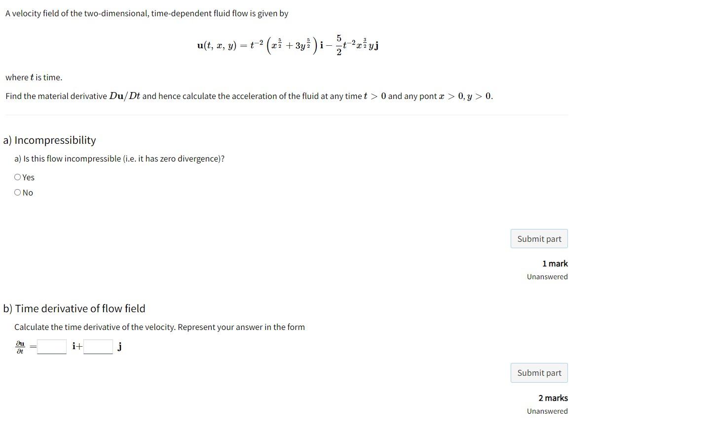 Solved A velocity field of the two-dimensional, | Chegg.com