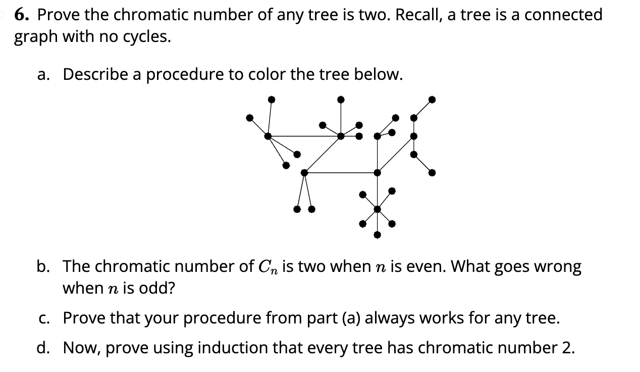 Solved Prove the chromatic number of any tree is two. | Chegg.com