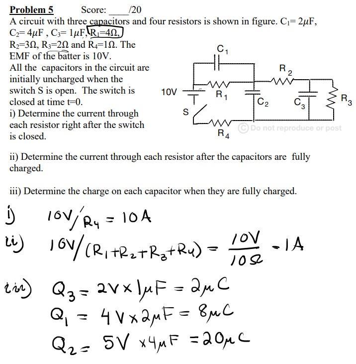 Solved Problem 5 Score: /20 A circuit with three capacitors | Chegg.com