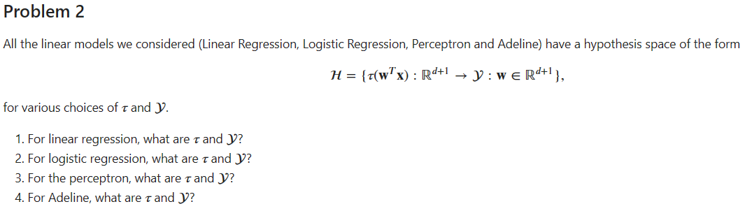 Solved All the linear models we considered (Linear | Chegg.com