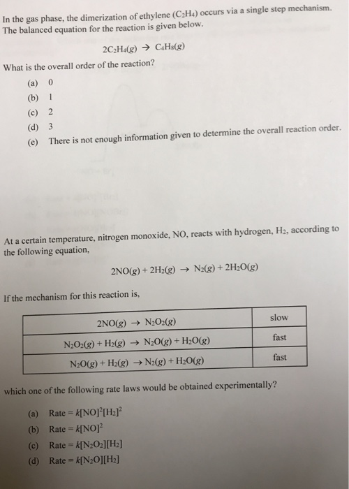 Solved In the gas phase, the dimerization of ethylene (C2H) | Chegg.com