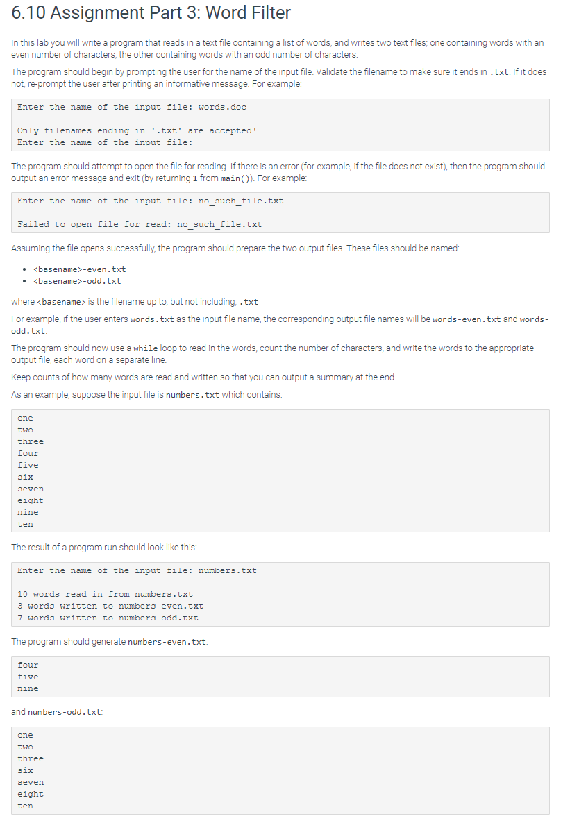 Solved 6.10 Assignment Part 3: Word Filter In this lab you | Chegg.com