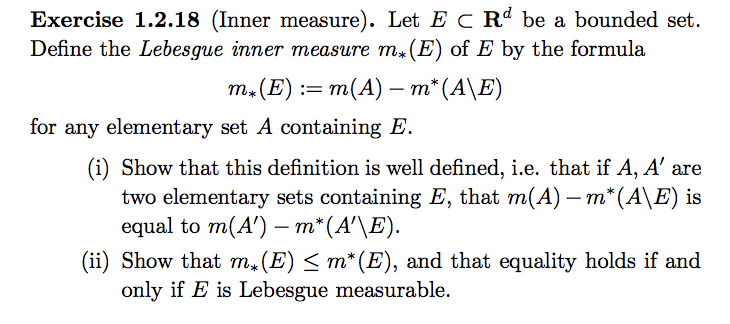 Solved Exercise 1.2.18 (Inner measure). Let E c Rd be a | Chegg.com