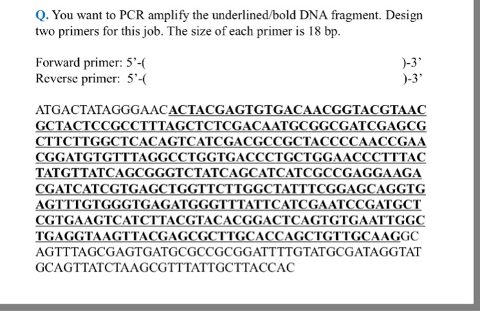 Solved Q. You want to PCR amplify the underlined/bold DNA | Chegg.com