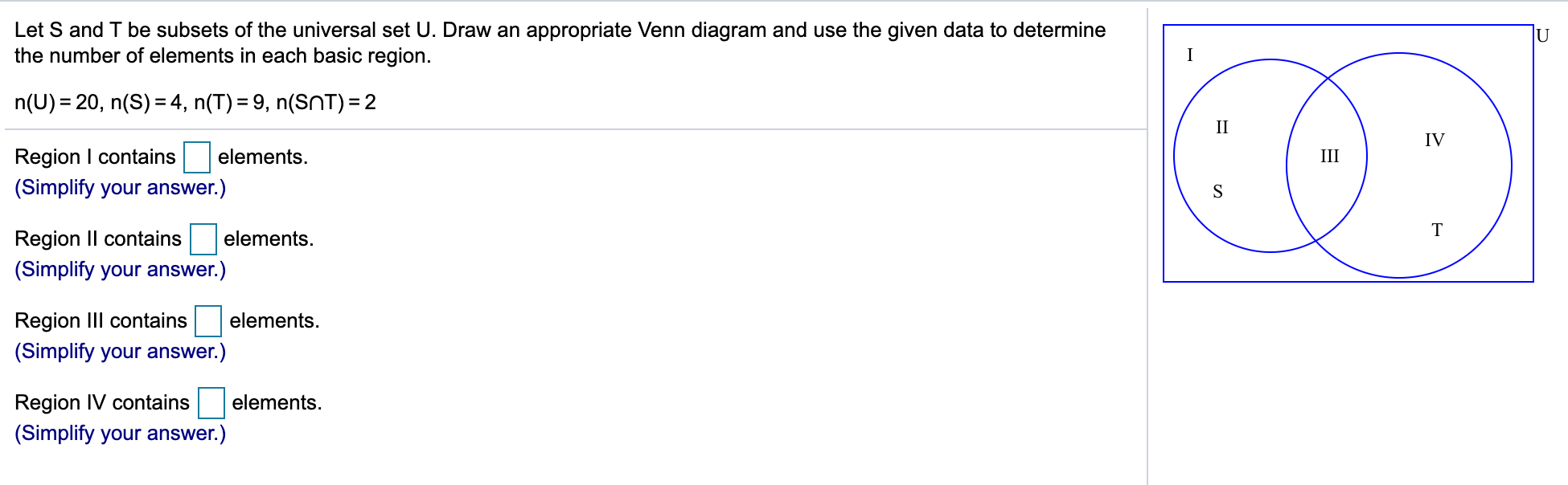 Solved Let S and T be subsets of the universal set U. Draw | Chegg.com