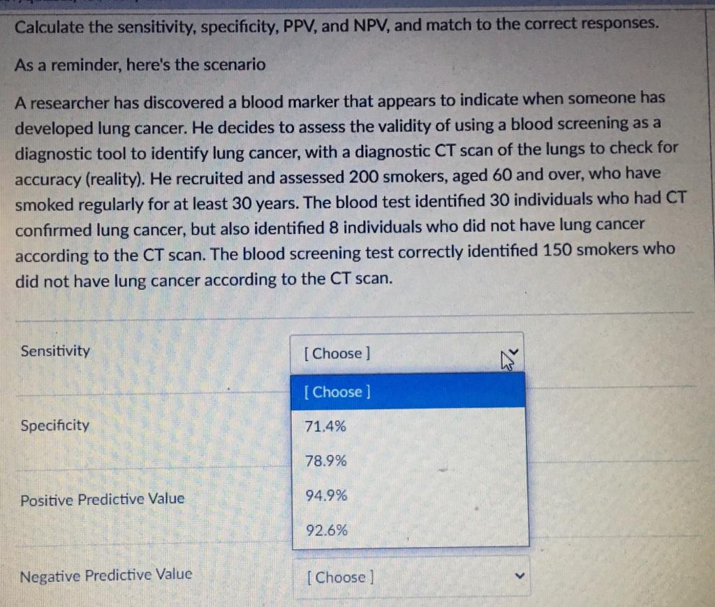 Solved Calculate the sensitivity, specificity, PPV, and NPV, | Chegg.com