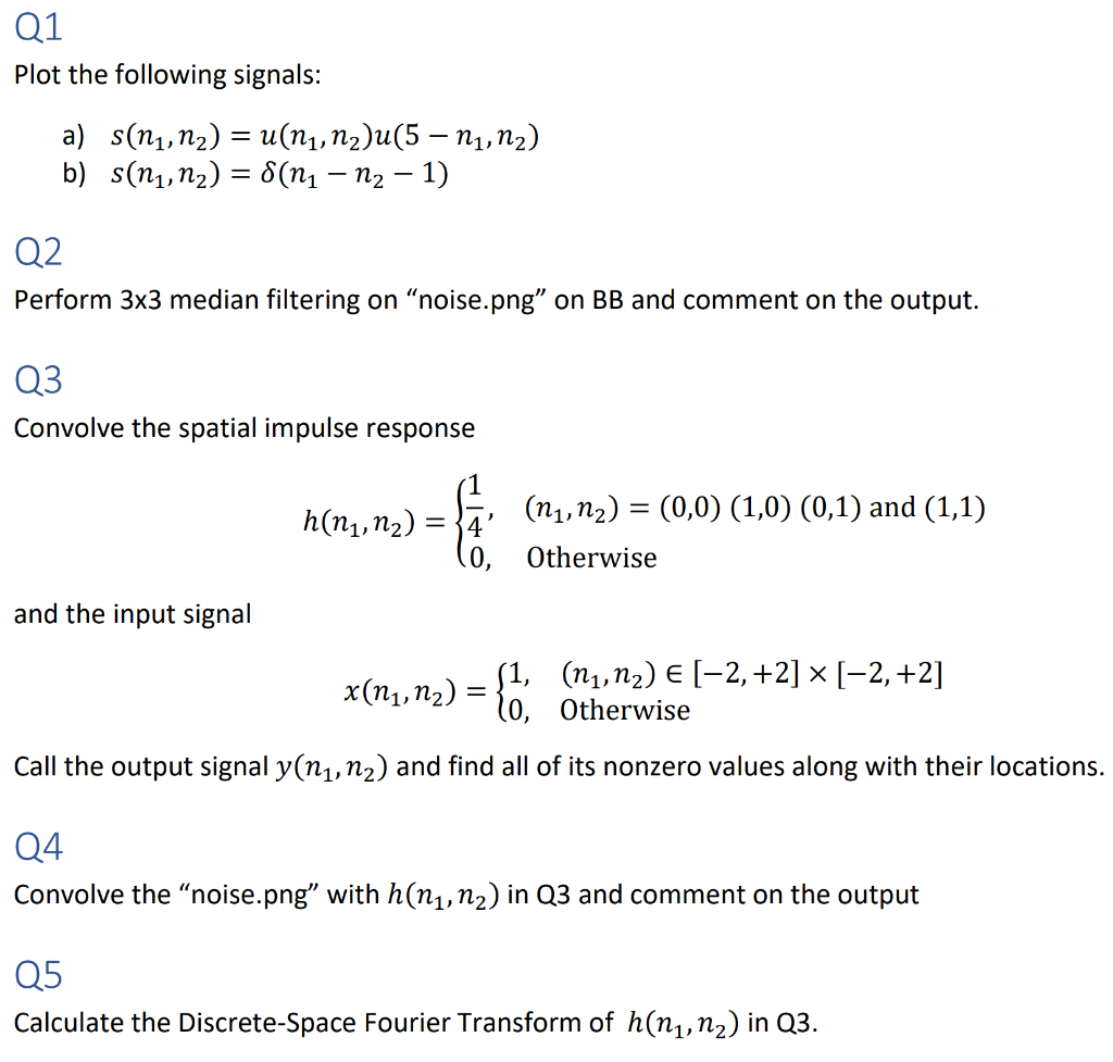 Solved Q1 Plot the following signals: a) s(nı,n2) = u(nı, | Chegg.com
