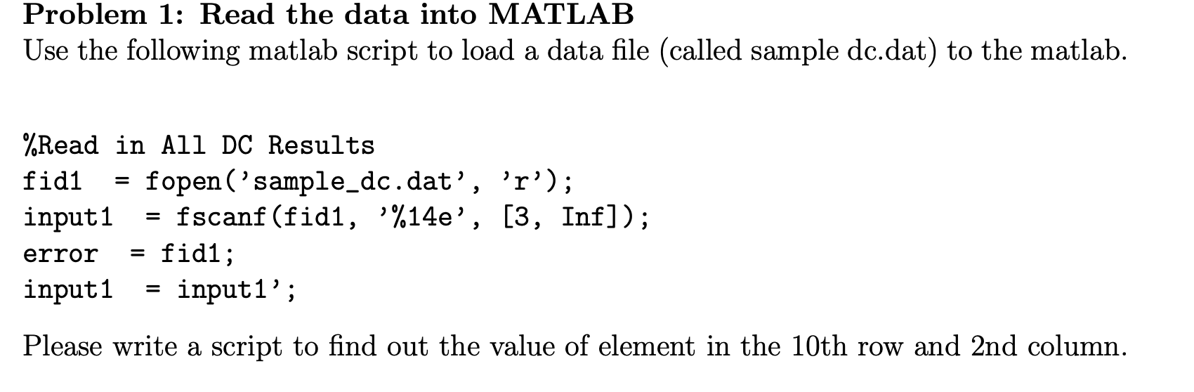 Solved Problem 1 Read The Data Into Matlab Use The