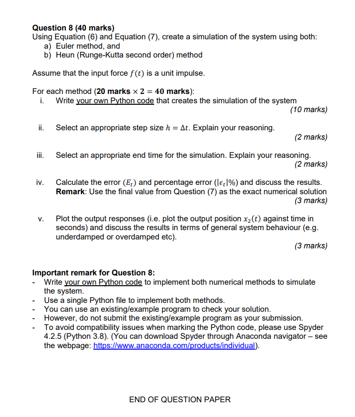 Solved Question 8 (40 marks) Using Equation (6) and Equation | Chegg.com