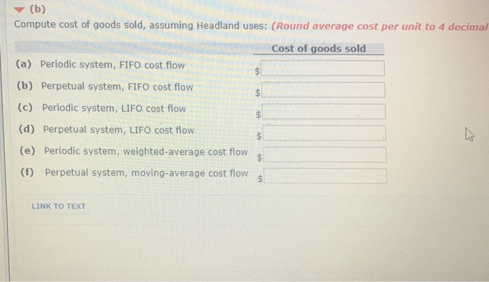 Solved Problem 8-6 (Part Level Submission) Headland Company | Chegg.com