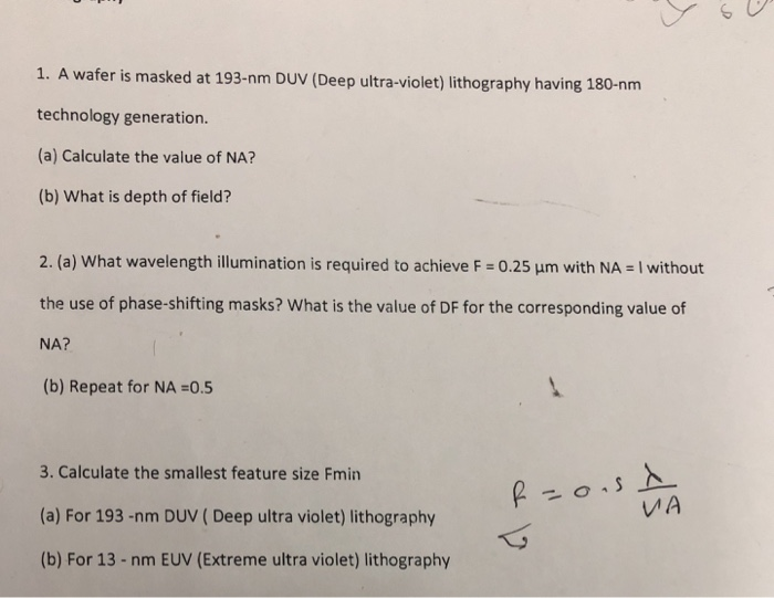 Solved 1. A wafer is masked at 193-nm DUV (Deep | Chegg.com
