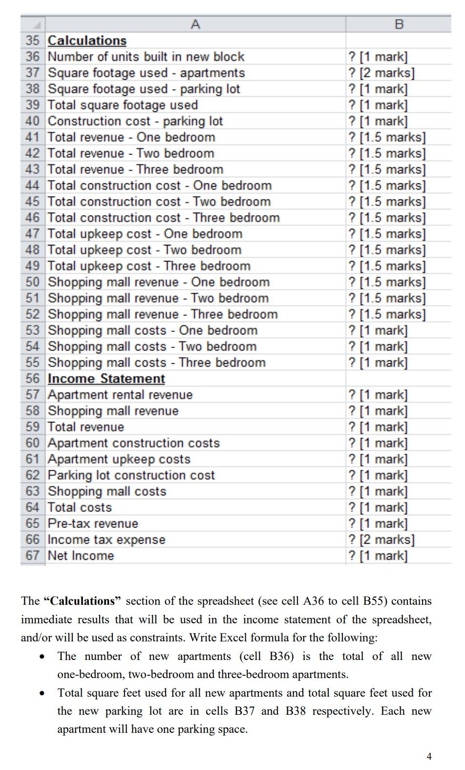 Write the Excel formula for each cell marked with "?" | Chegg.com