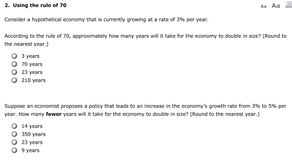 Solved 2. Using the rule of 70 Consider a hypothetical | Chegg.com
