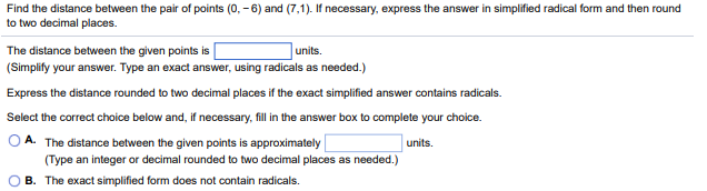 Solved Find the distance between the pair of points (0,-6) | Chegg.com