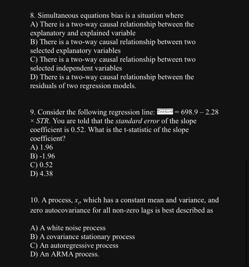 Solved Simultaneous equations bias is a situation whereA) | Chegg.com