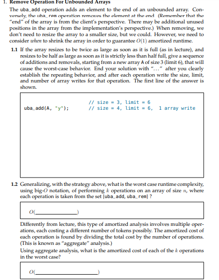 1. Remove Operation For Unbounded Arrays The uba add | Chegg.com