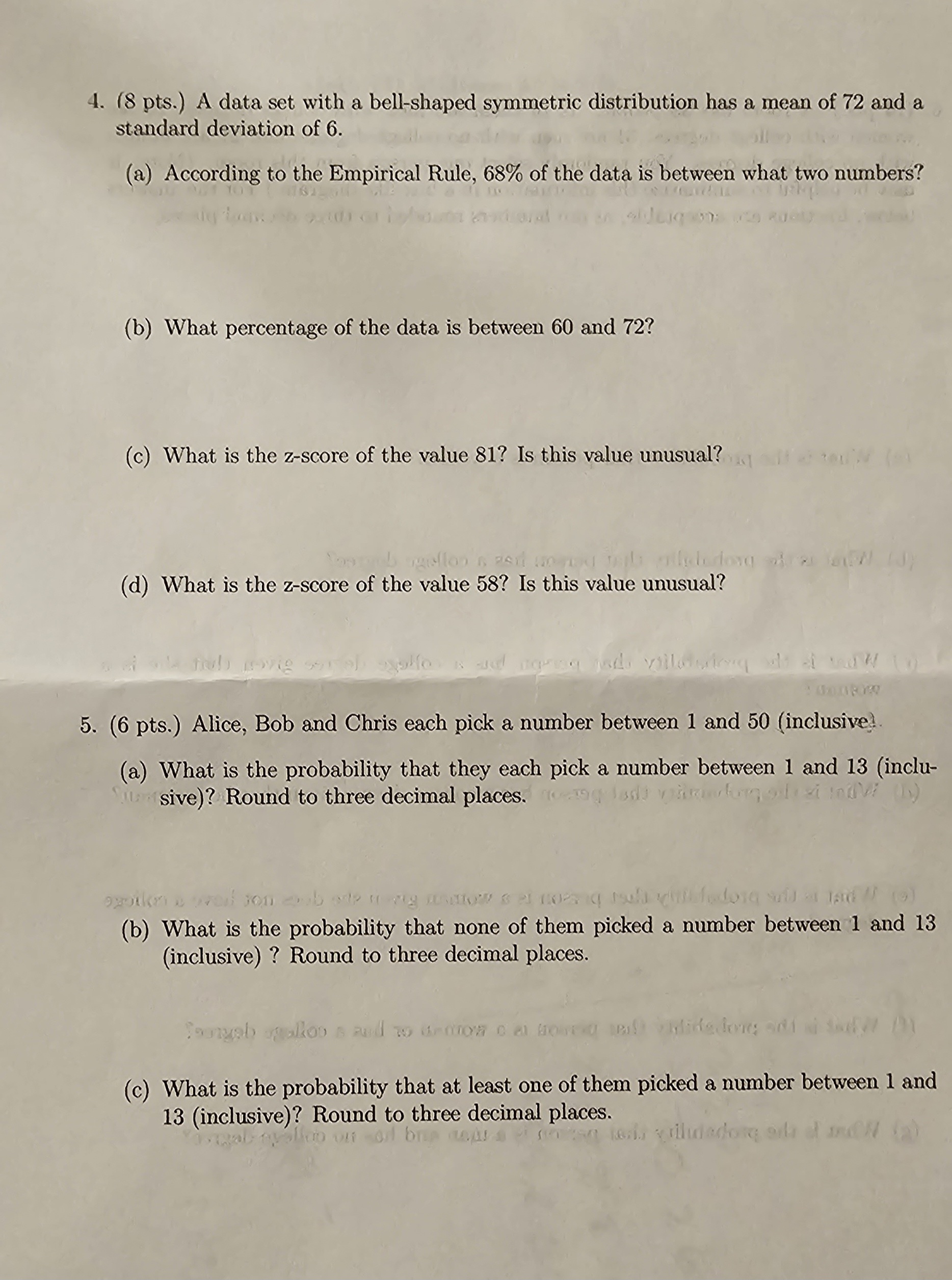 Solved 4. (8 pts.) A data set with a bell-shaped symmetric | Chegg.com