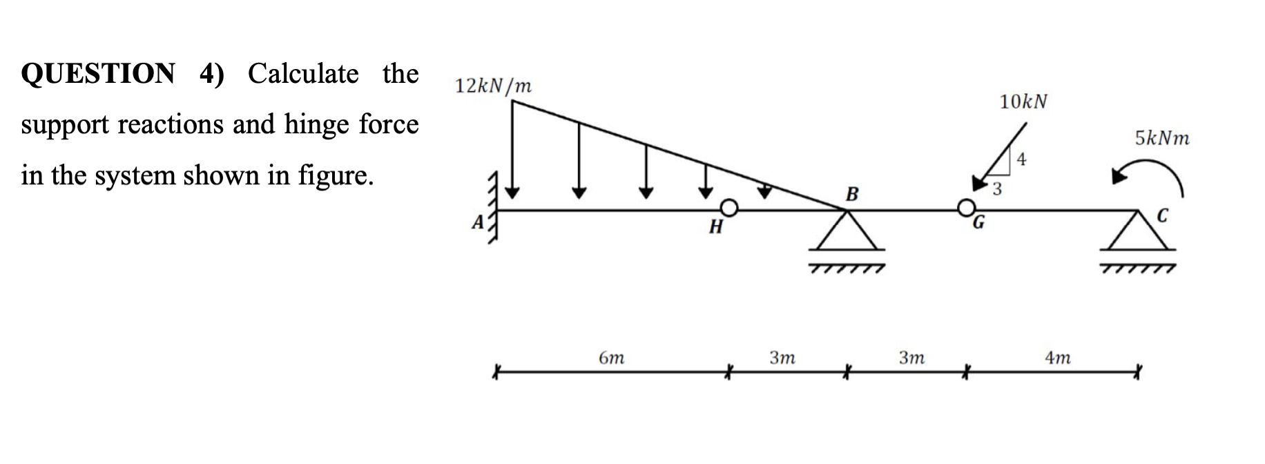 Solved QUESTION 4) Calculate the support reactions and hinge | Chegg.com