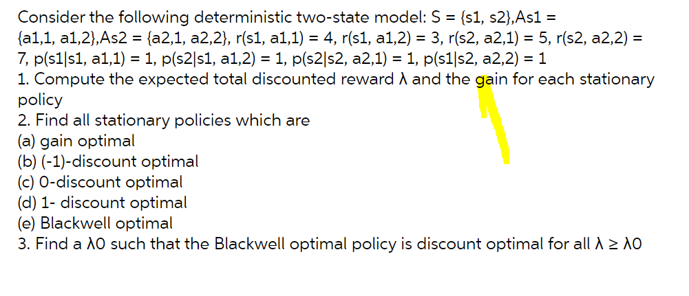 Solved Consider the following deterministic two-state model: | Chegg.com