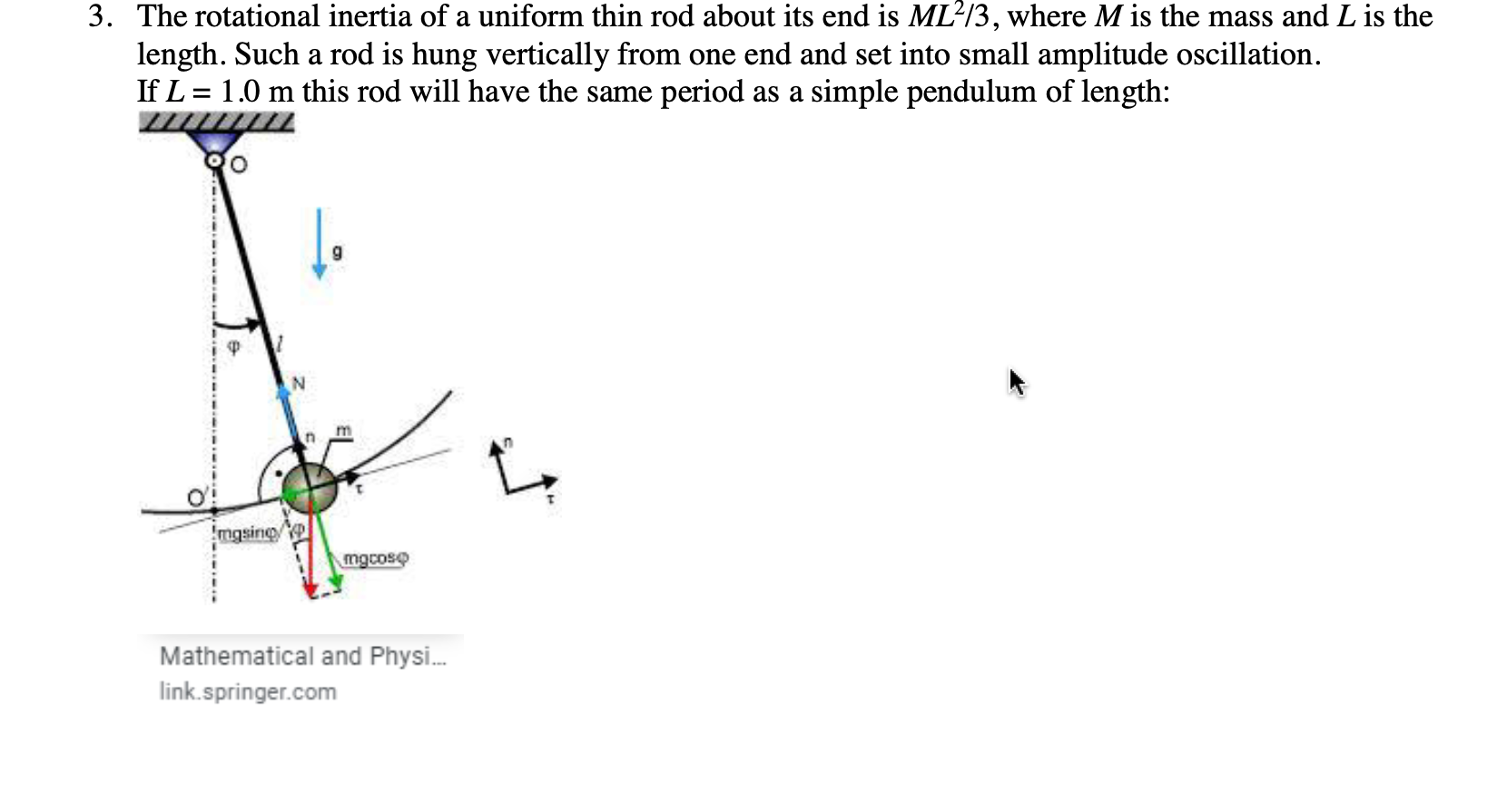 Solved 3. The rotational inertia of a uniform thin rod about | Chegg.com