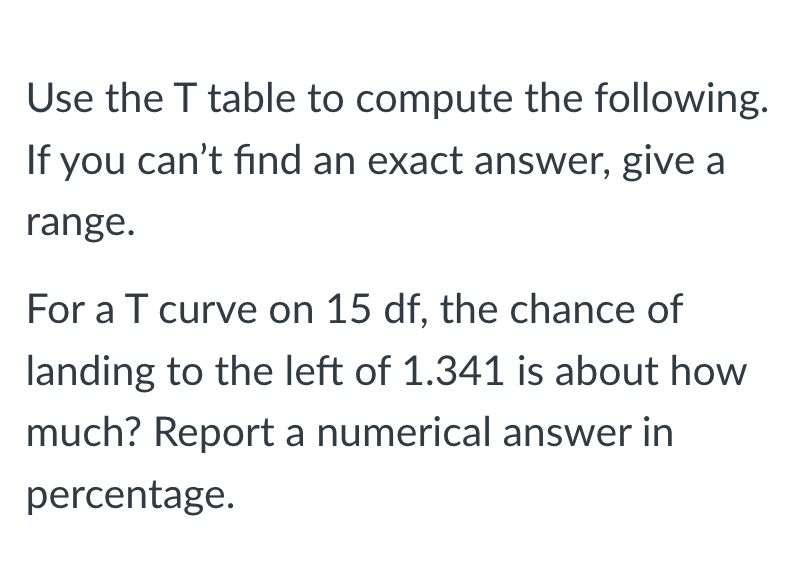Solved Use the T table to compute the following. If you | Chegg.com