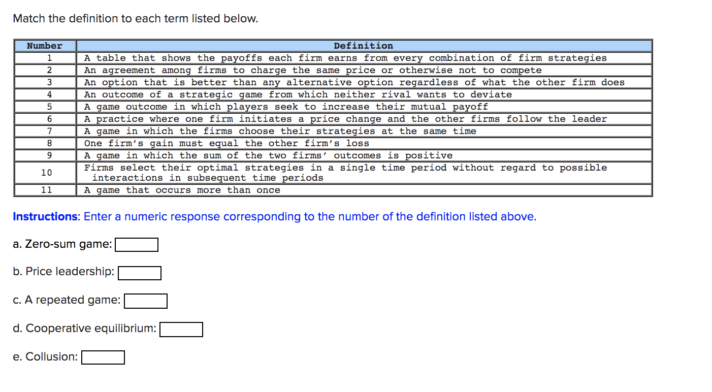 Solved Match the definition to each term listed below. | Chegg.com