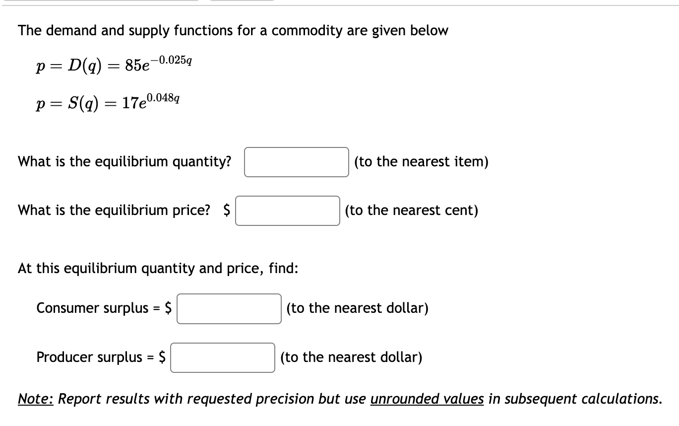 Solved The demand and supply functions for a commodity are | Chegg.com