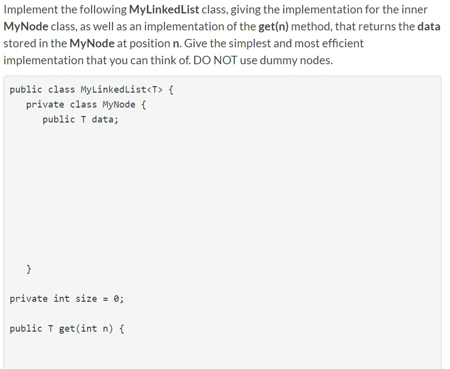 Solved Implement the following MyLinked List class, giving | Chegg.com