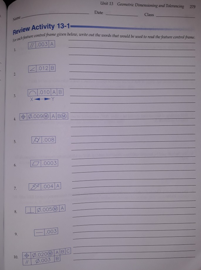 Solved Unit 13 Geometric Dimensioning and Tolerancing 279 | Chegg.com
