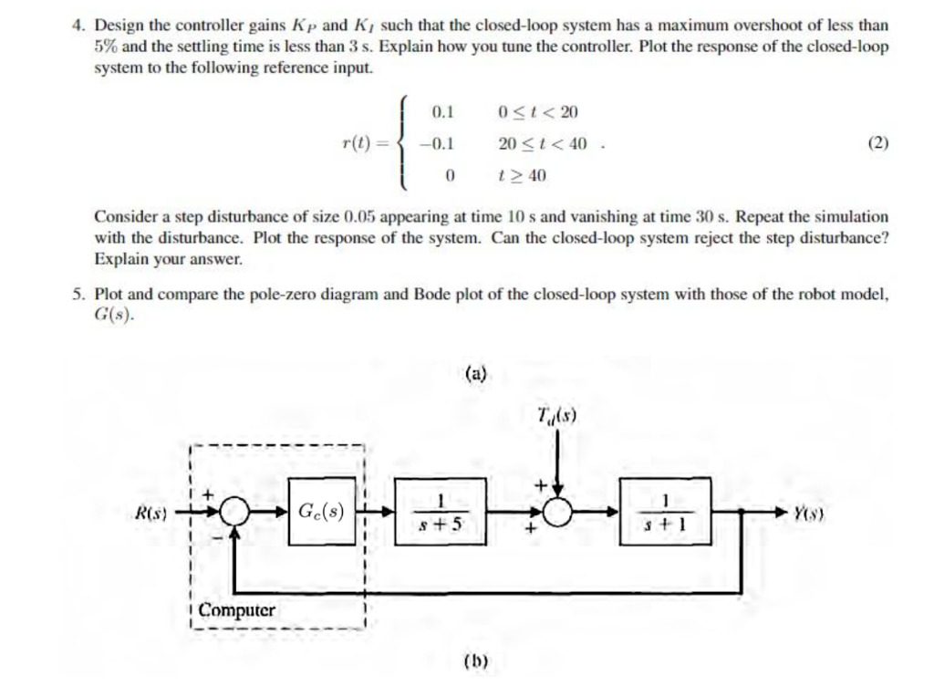 Solved 4. Design the controller gains KP and KI such that | Chegg.com