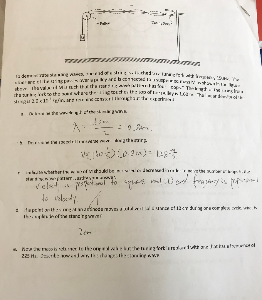 Solved Pulley Tuning Fork To demonstrate standing waves, one | Chegg.com