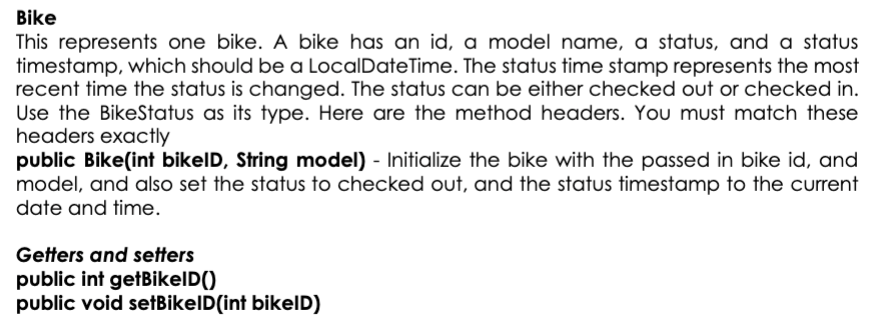 Solved This represents one bike. A bike has an id, a model | Chegg.com