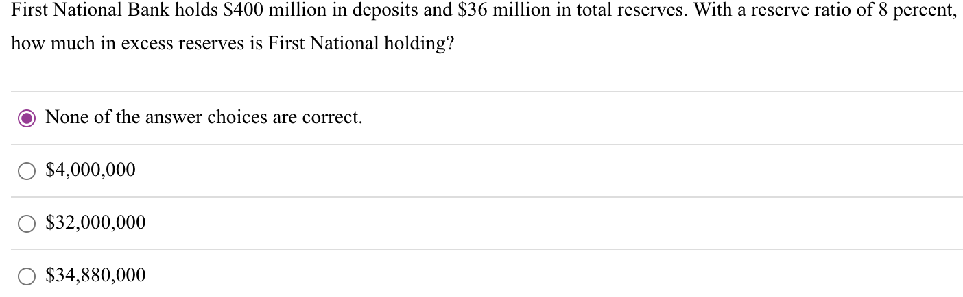Solved First National Bank holds $400 million in deposits | Chegg.com