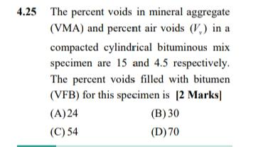 Solved 4.25 The percent voids in mineral aggregate (VMA) and | Chegg.com