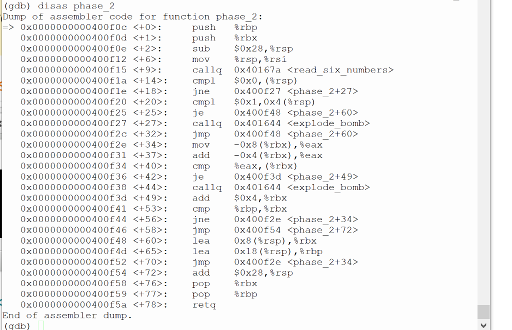 Programming in C，bomb lab phase_2. Need answers about | Chegg.com