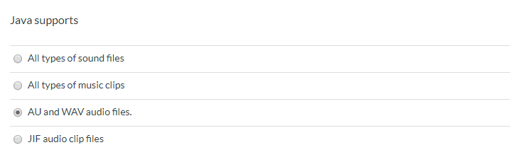 Solved Java supports All types of sound files O All types of | Chegg.com