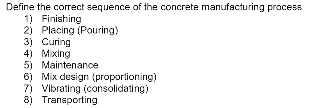 Solved Define the correct sequence of the concrete | Chegg.com
