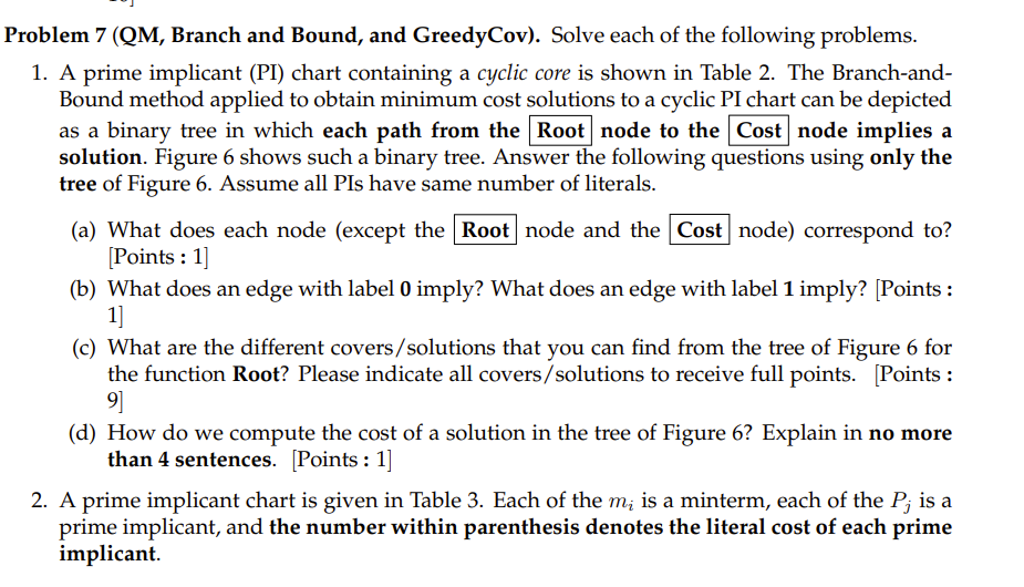 roblem 7 (QM, Branch and Bound, and GreedyCov). Solve | Chegg.com