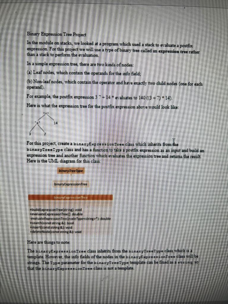 Binary Expression Tree Project In the module on | Chegg.com