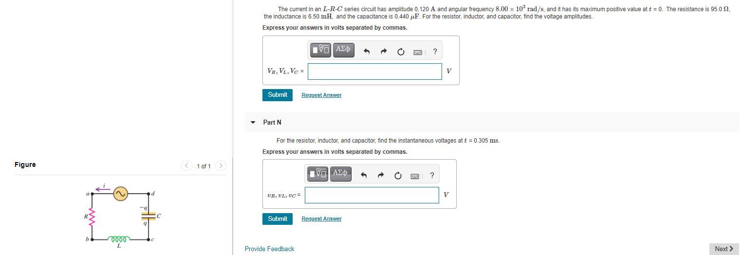 Solved The current in an L-R-C series circuit has amplitude | Chegg.com