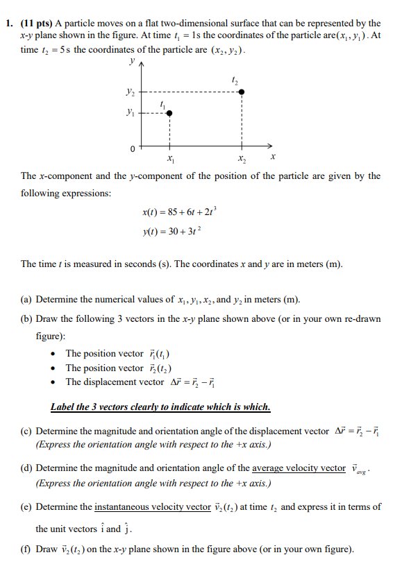 Solved 1. (11 pts) A particle moves on a flat | Chegg.com